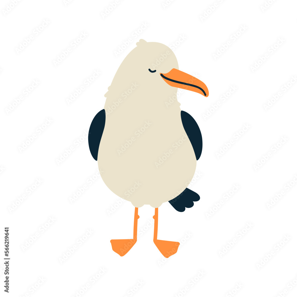 Cute seagull character. Isolated on white background. Cartoon hand ...