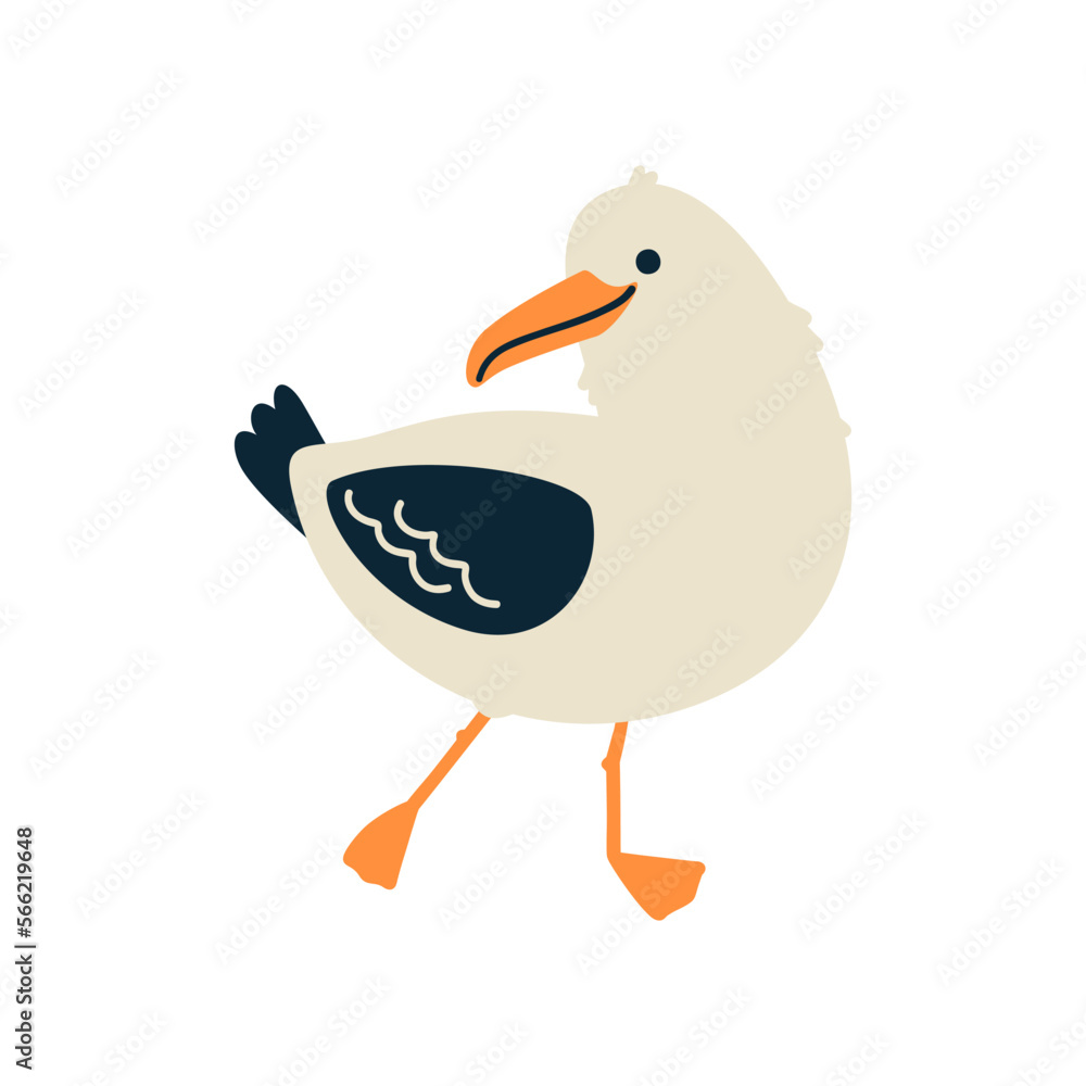 Cute seagull character. Isolated on white background. Cartoon hand ...