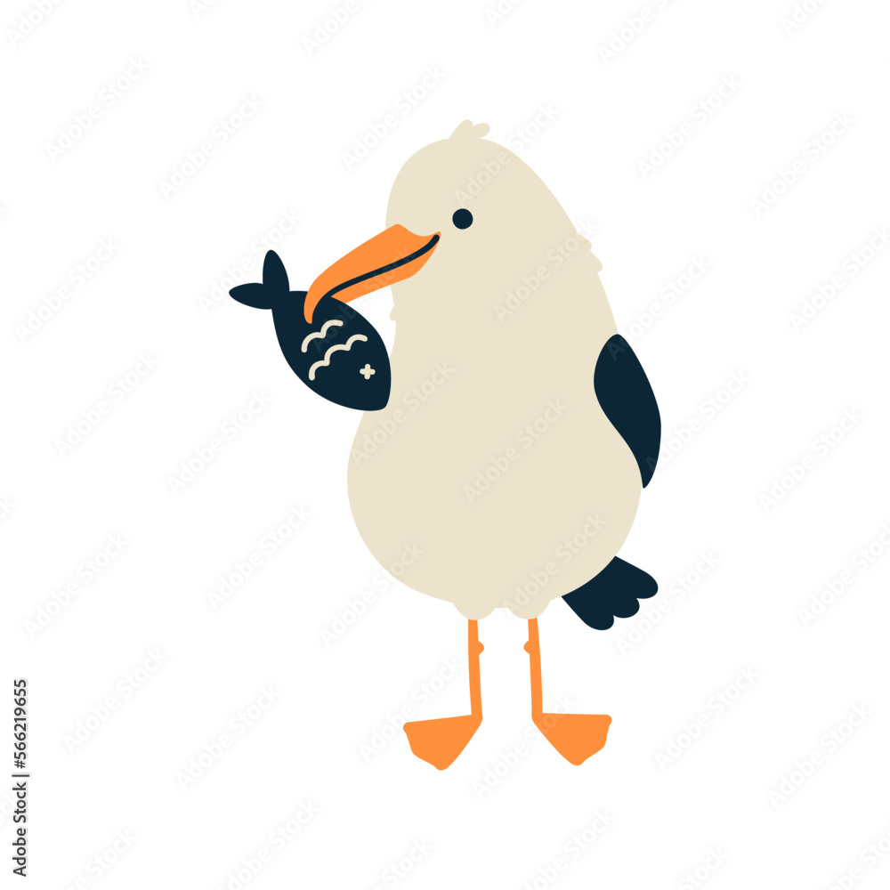 Cute seagull character. Isolated on white background. Cartoon hand ...