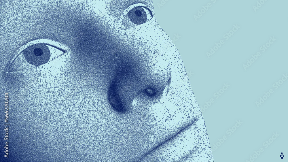 Man looking up. Abstract digital human head. Illustration of an man's ...