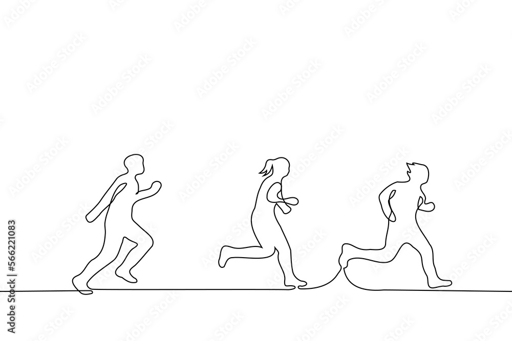 group of people running - one line drawing vector. concept marathon ...