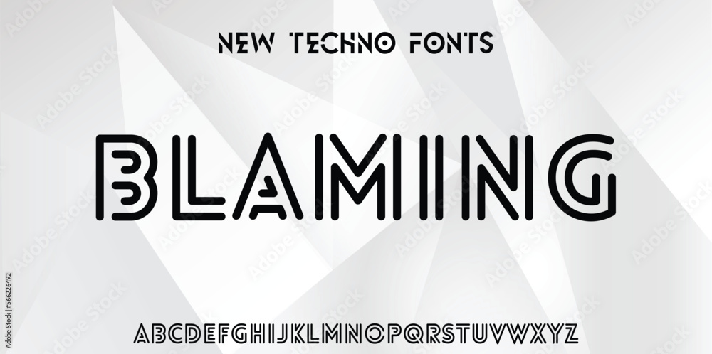 FLAMING Two lines modern tech font. Typography line fonts for tech ...