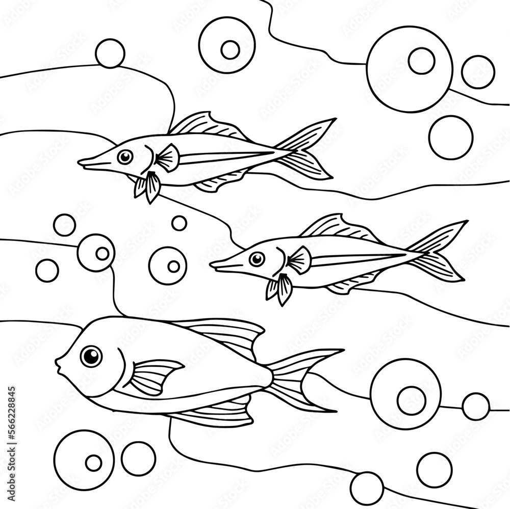 design aqua fish outline coloring page for kid Stock Vector | Adobe Stock