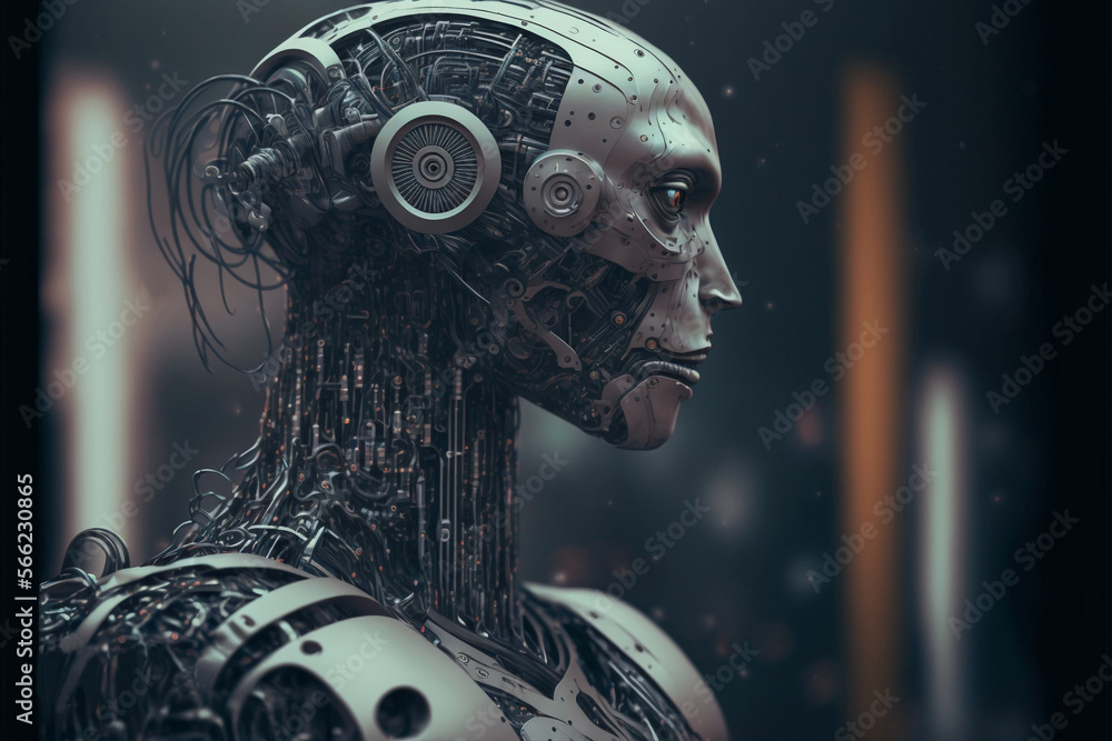 Robot created with artificial intelligence AI. Robotics. Android in ...