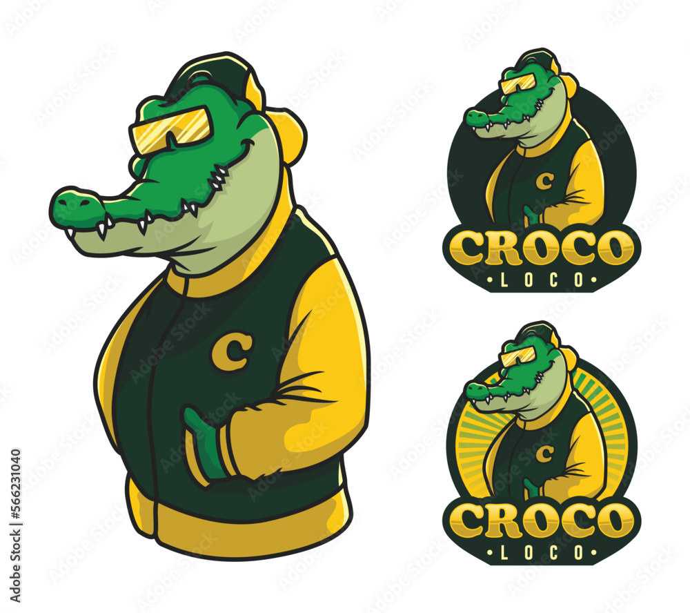 Crocodile Alligator Mascot Logo with Baseball Jacket and Baseball Hat ...
