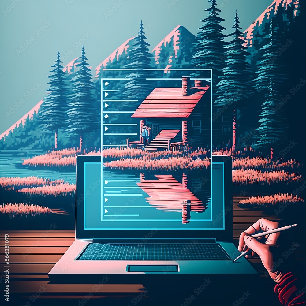 Digital work artist AR checklist art on virtual screen concept ...