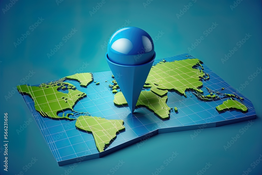 pin in blue on a map for pointing the way or indicating an area of ...