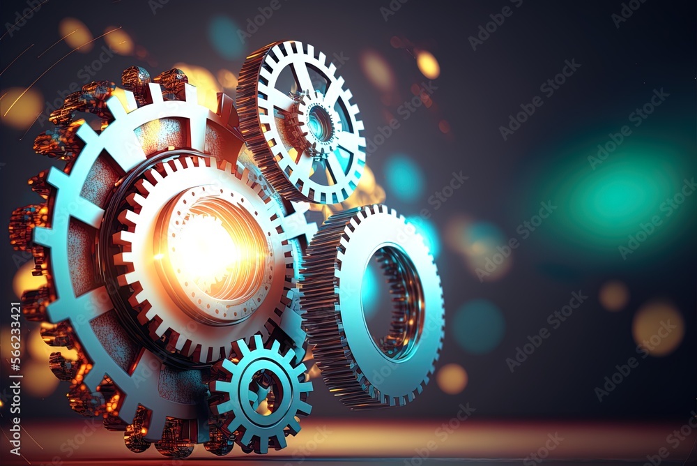 Creative cogwheel design on an industrial backdrop including an ...