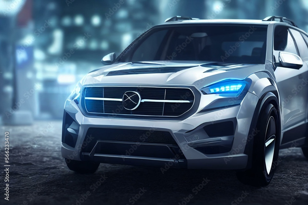 Technical 3d illustration of SUV car with x-ray effect and powertrain ...