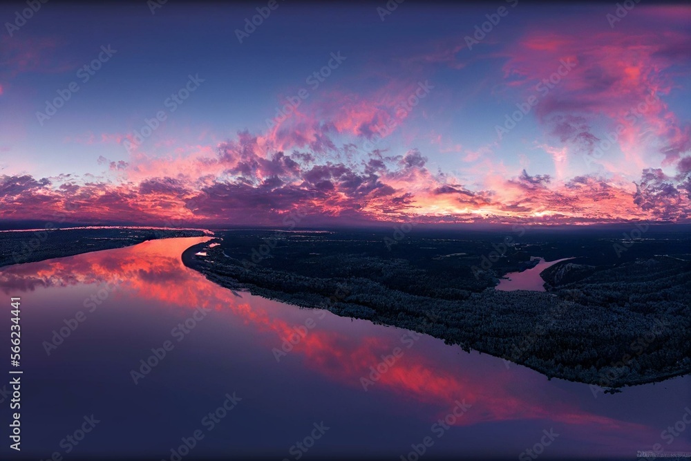 Panorama of a dark blue sunset sky with pink Cirrus clouds. Seamless ...