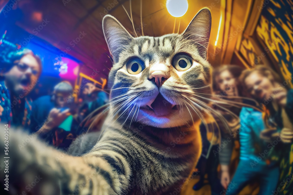 Party with this fun-loving feline as they strike a pose in front of a ...