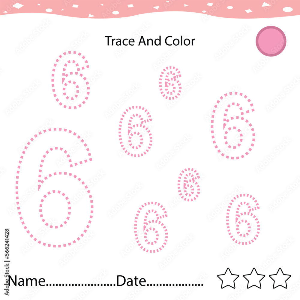 Number six tracing practice worksheet for kids learning to count and to ...