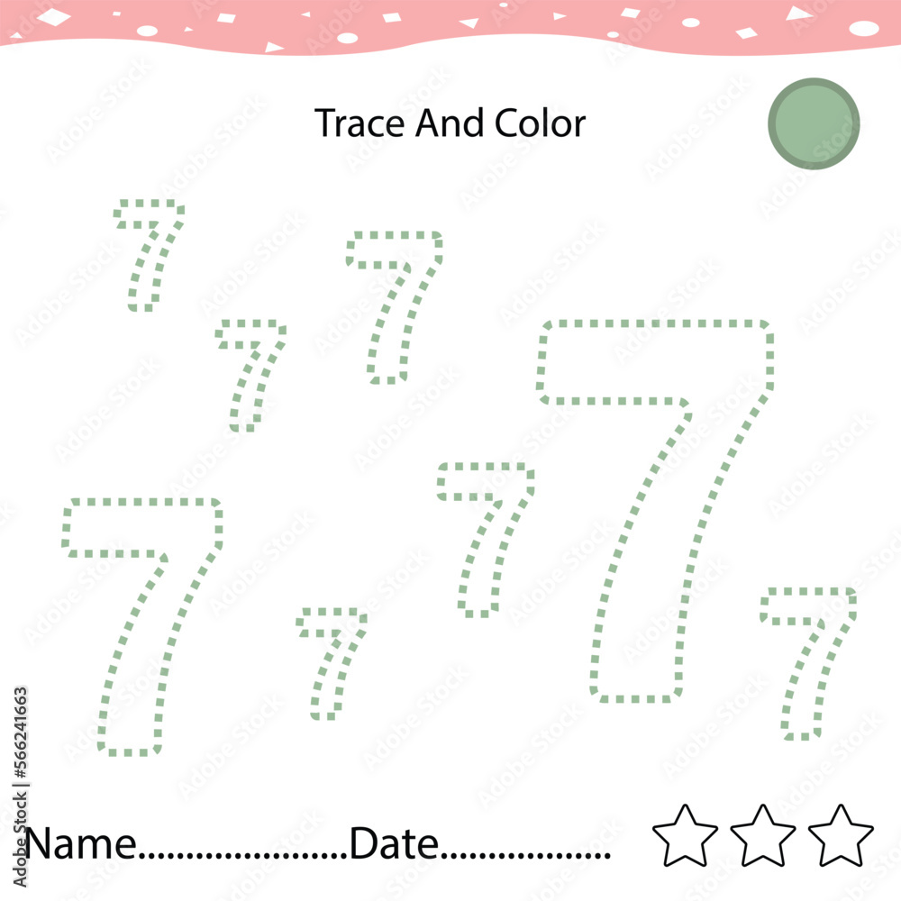 Vecteur Stock Number seven tracing practice worksheet for kids learning ...