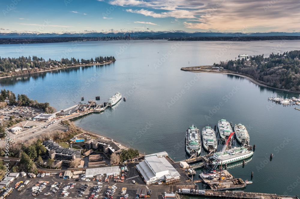 Aerial view of landscape around Eagle Harbor on Bainbridge Island with ...
