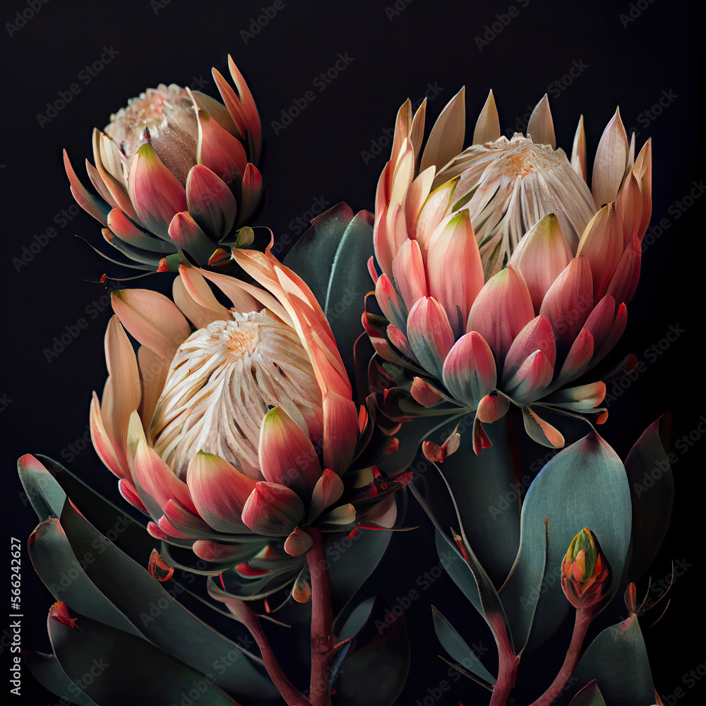 Protea Flower, Vintage Painting, African Protea Drawing Imitation ...
