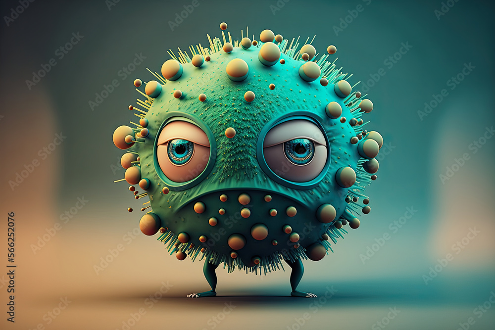 ai generated fantasy illustration of green virus character with sad ...