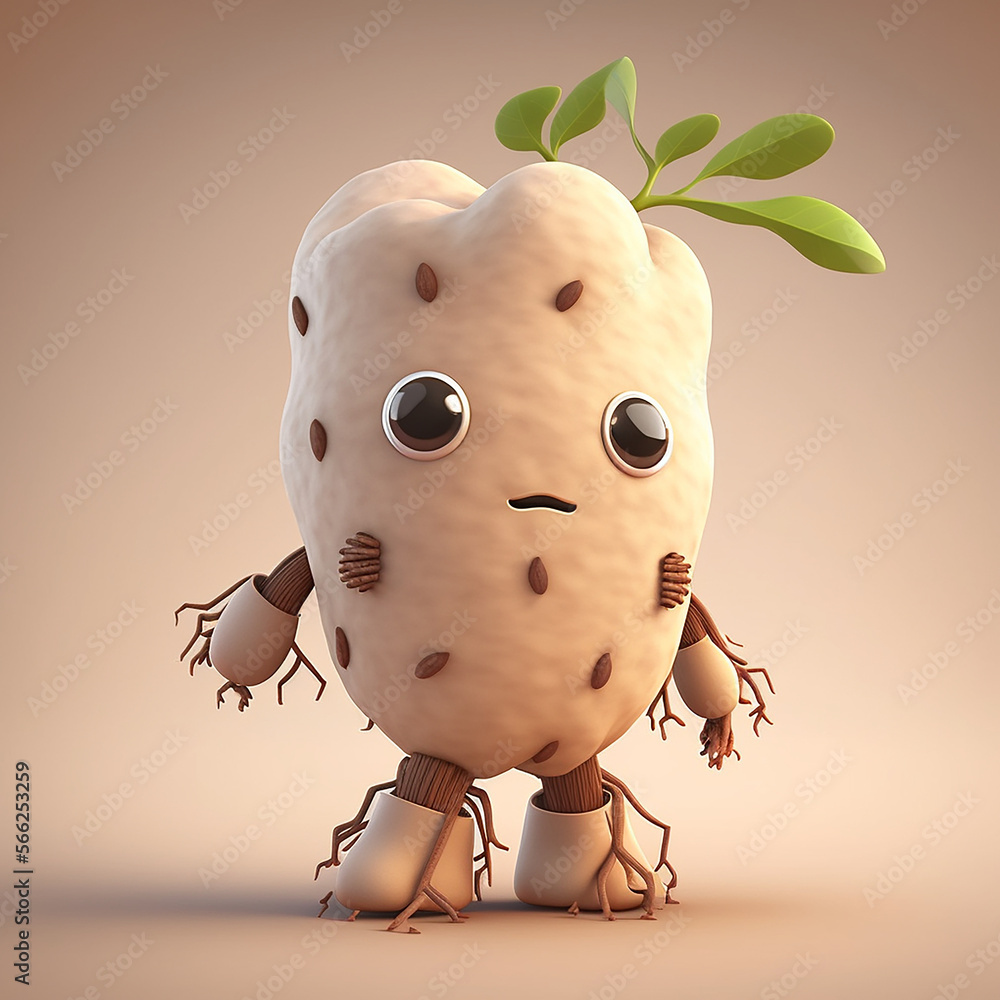 Cute cartoon cassava root character. Generative AI. Lovely cassava root ...