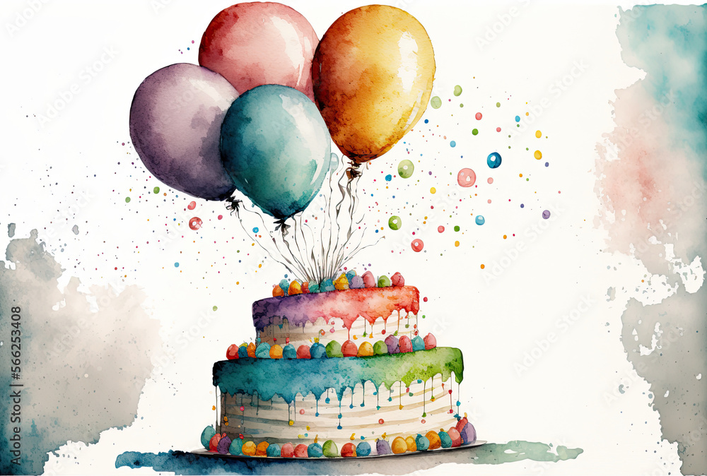 Watercolor illustrated birthday background - Created with generative ai ...