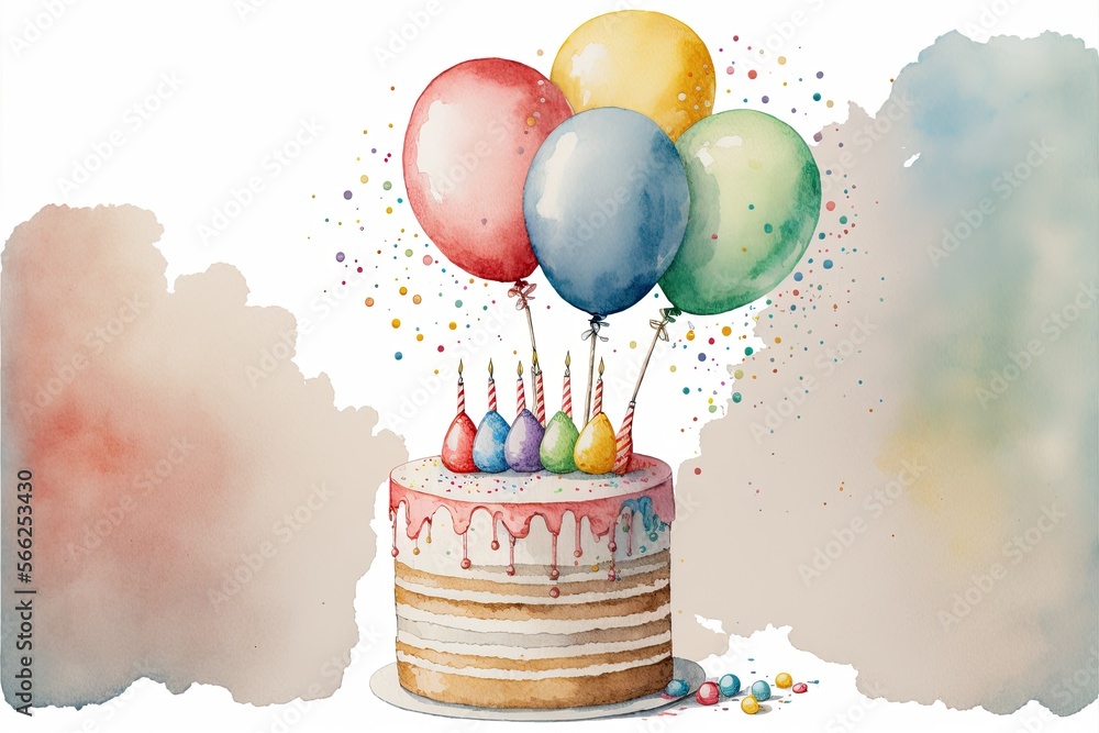 Watercolor illustrated birthday background - Created with generative ai ...