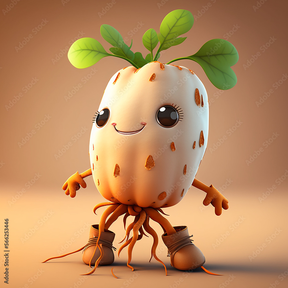 Cute cartoon cassava root character. Generative AI. Lovely cassava root ...