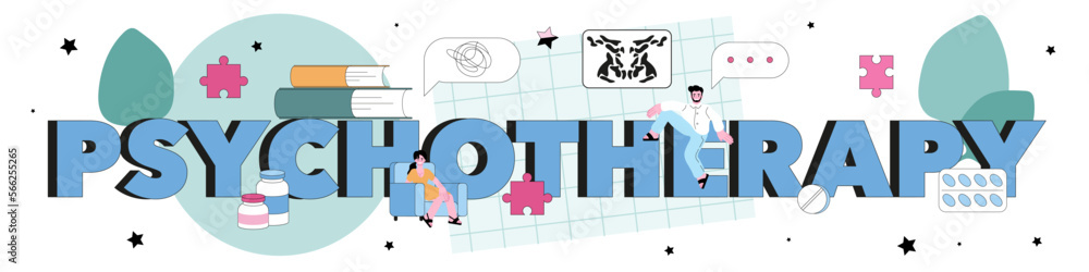 Psychotherapy typographic header. Mental health diagnostic and ...