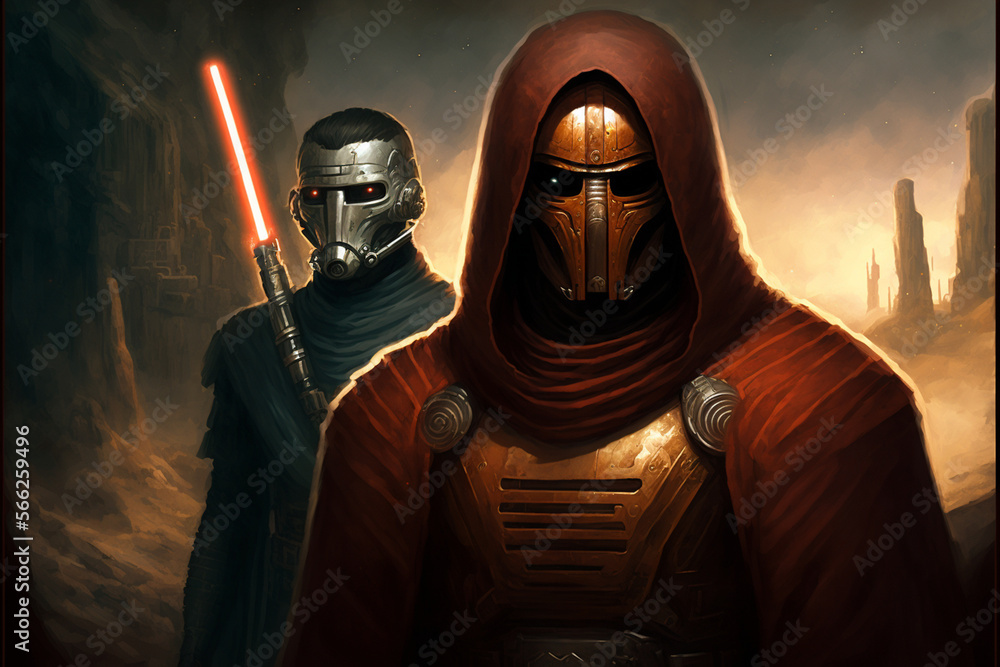 Knights Of The Old Republic painting of two people dressed as Darth ...