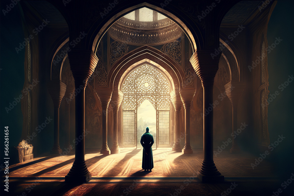 Islamic Mosque A Muslim Man Praying Ramdan Generative Ai Stock