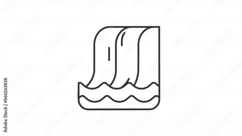 Animated waterfall linear icon. Stream of water. Hydro station ...