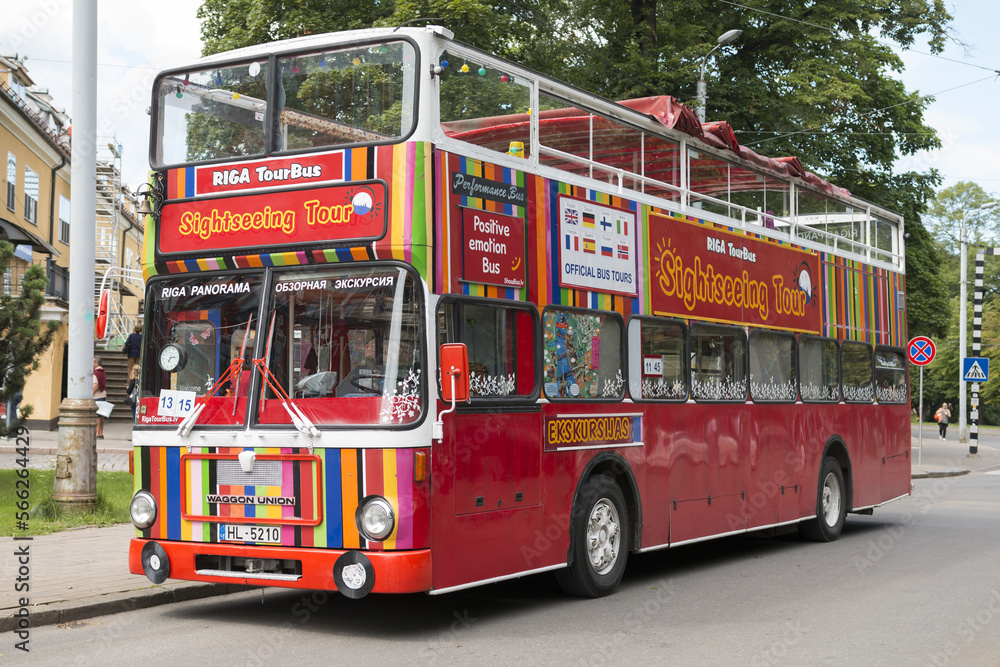 Riga, Latvia - July 2, 2022: Touristic Bus For Sightseeing In Street ...