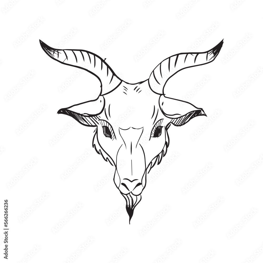 Ocult head of goat with horns. Demonology and sacrifice symbol for ...