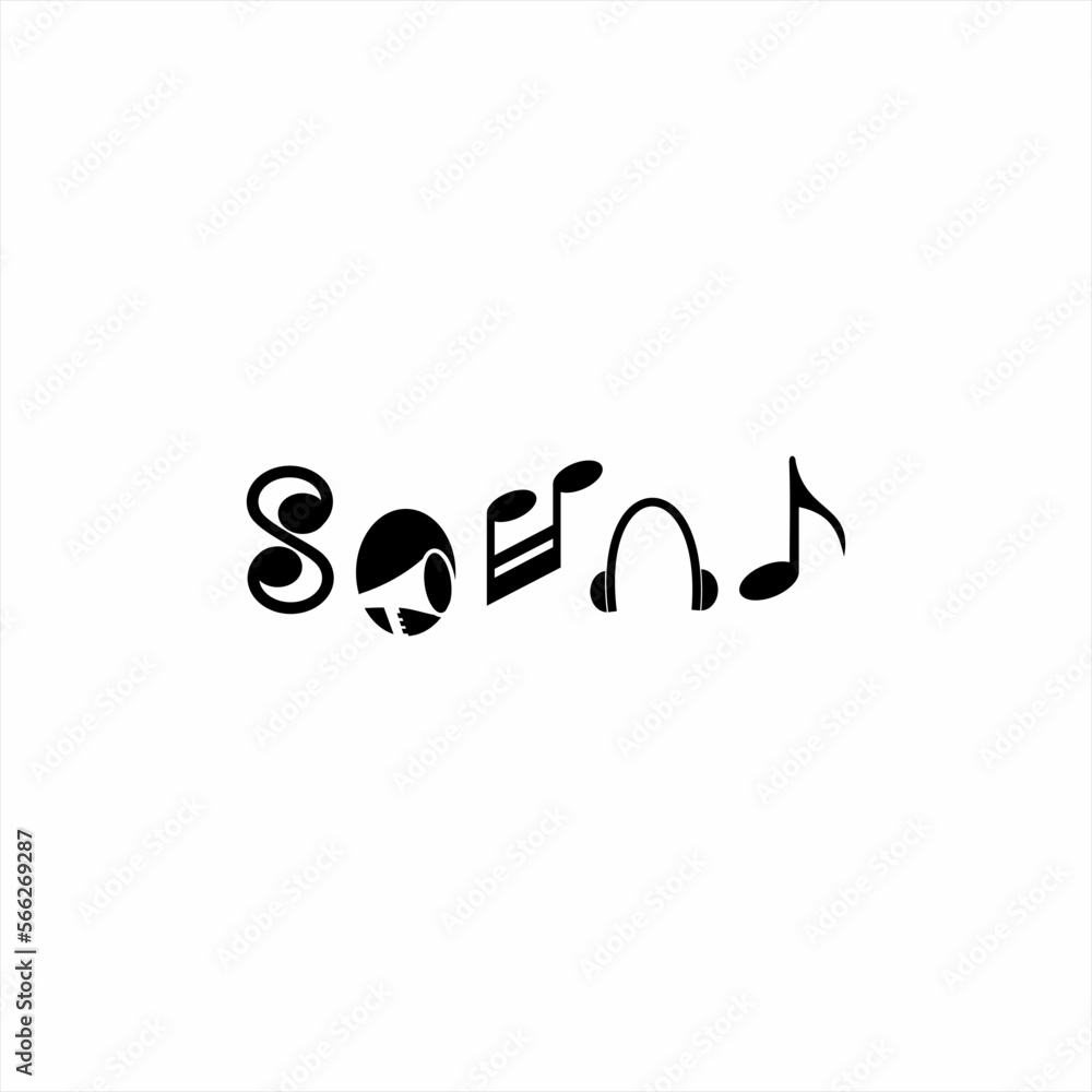 Sound word design with symbol of tone, headset, speaker. Stock Vector ...