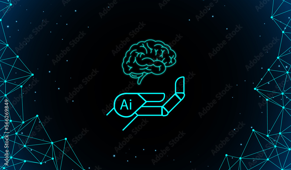 Brain to artificial intelligence concept, robot hand holding brain ...