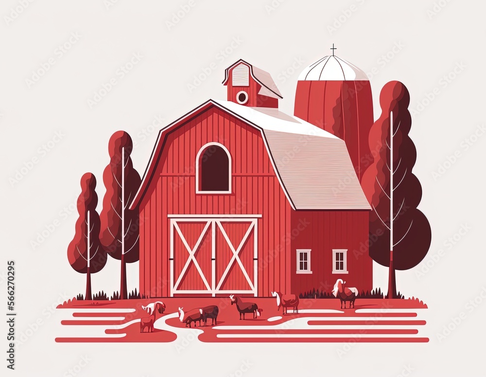 red barn with a large door and hayloft, situated on a rural property ...