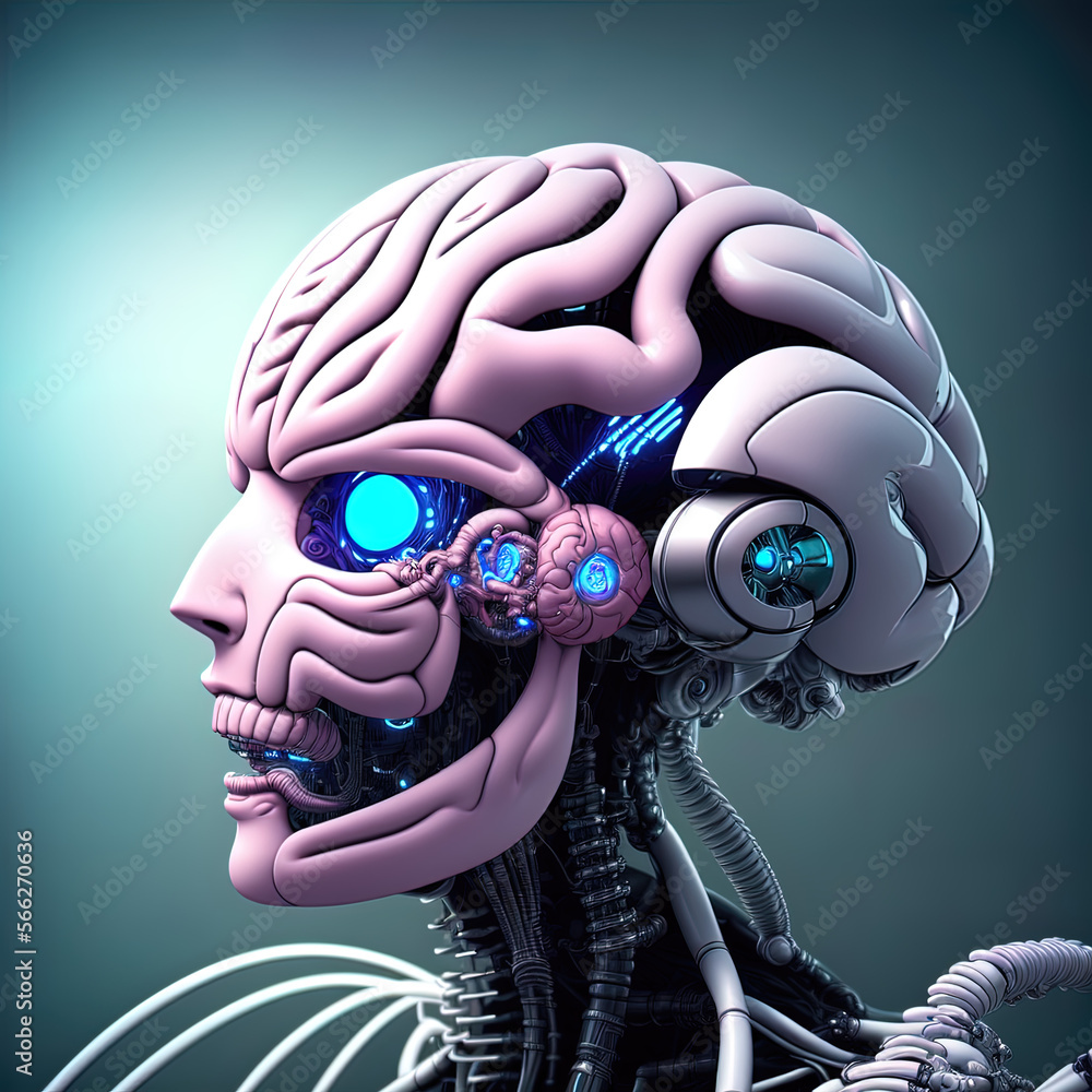 robot with brain. brain. robot. cyborg. cyberpunk. anatomy. futuristic ...