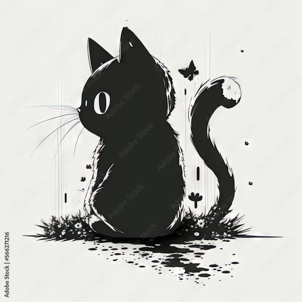 Anime Black And White Cat