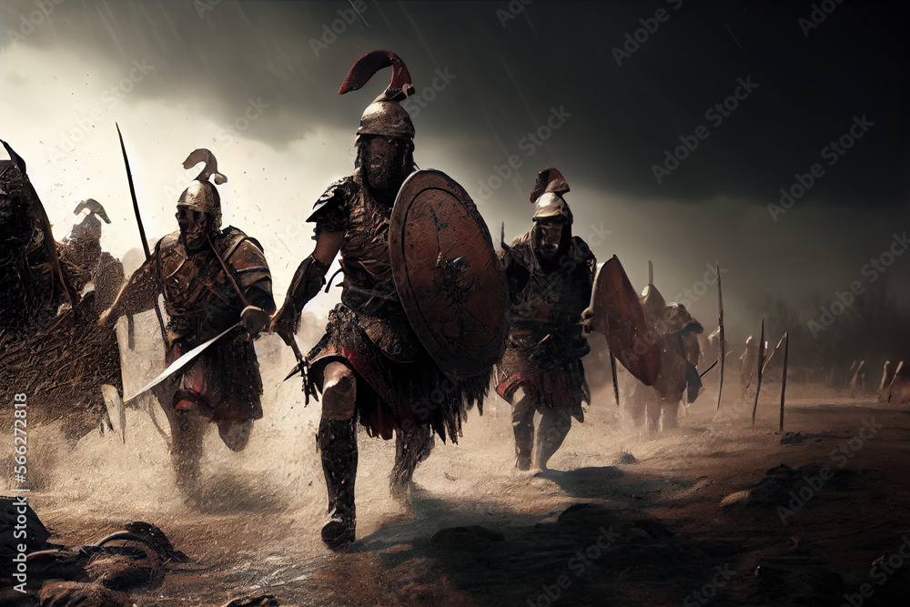 Medieval European infantry with weapons rushing towards the enemy ...