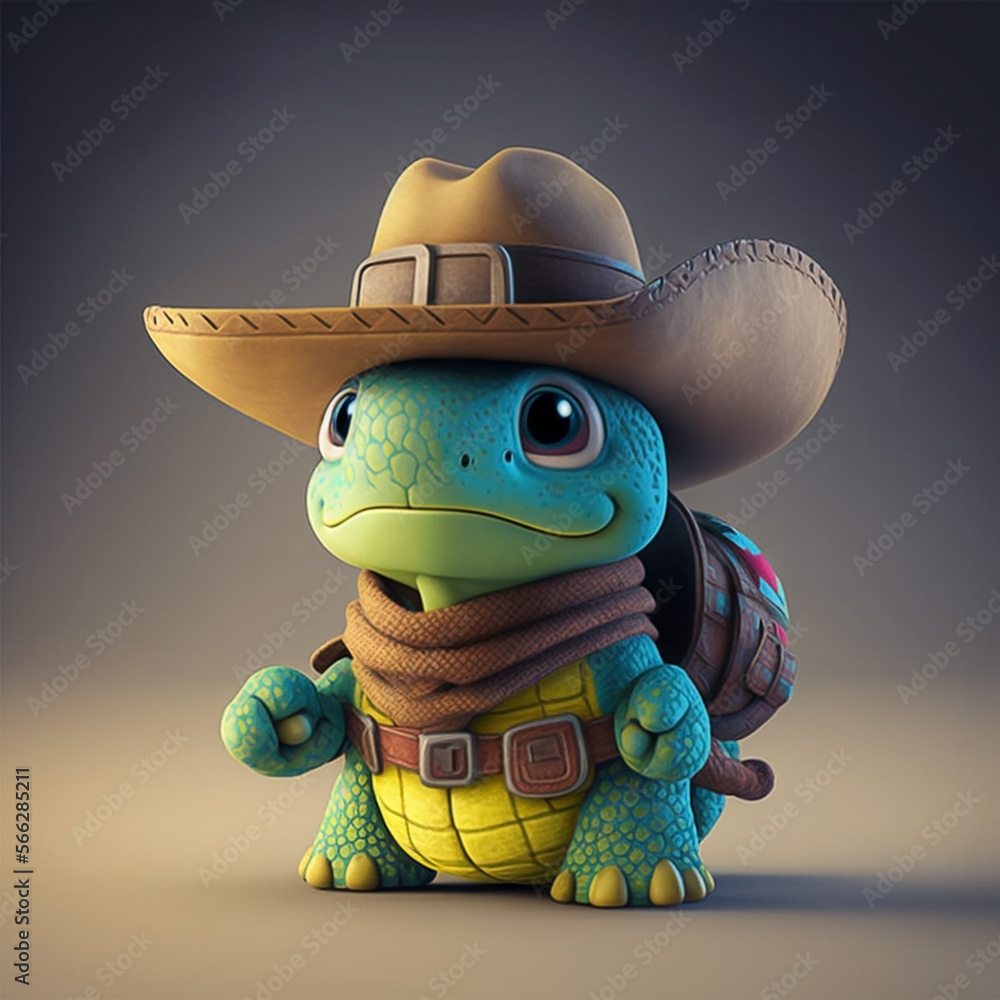 Cute turtle cartoon character wearing a cowboy hat made with Generative ...