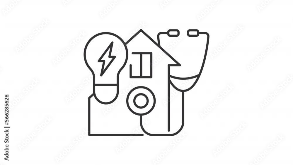 Animated energy audit linear icon. Energy efficiency inspection. Home ...