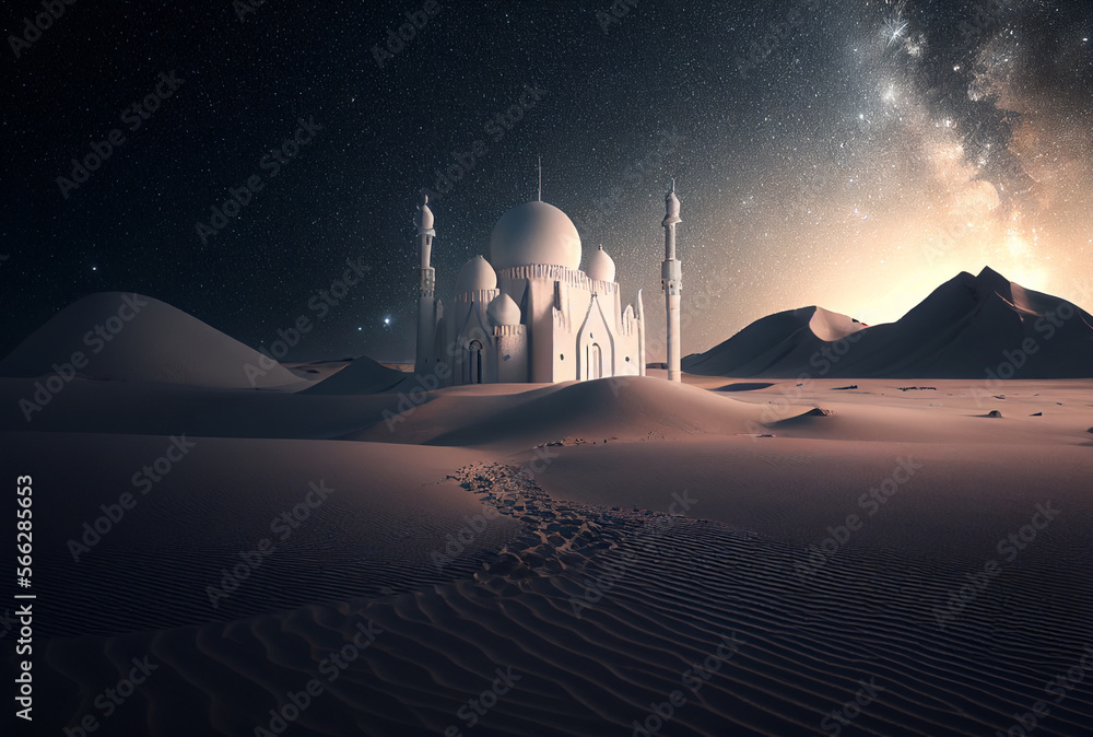 Islamic Mosque in the desert Illustration created with Generative AI ...