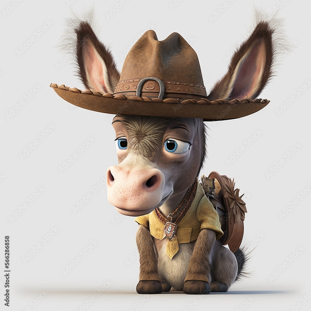 Cute donkey cartoon character wearing a cowboy hat made with Generative ...