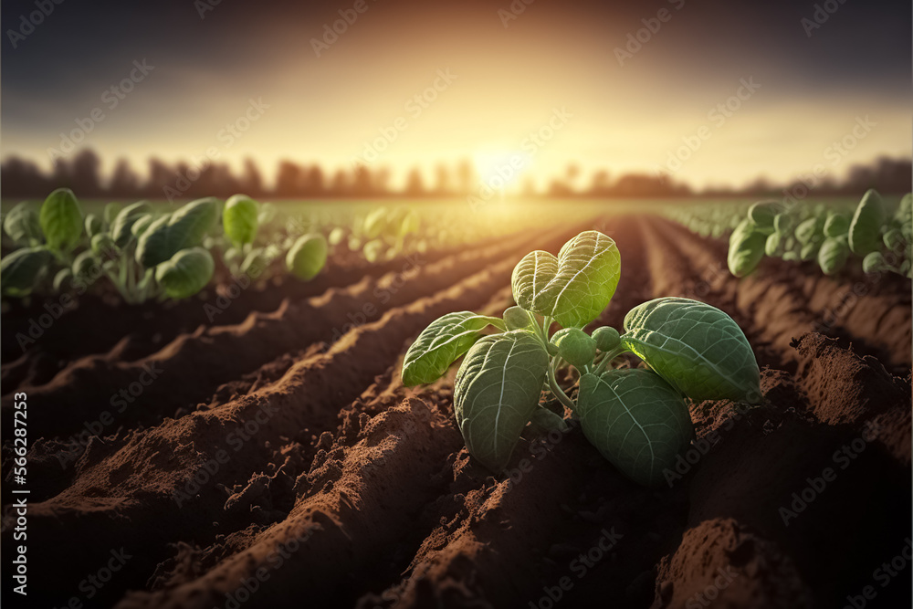 Green field of potato crops. Background of potato plant field. Growing ...
