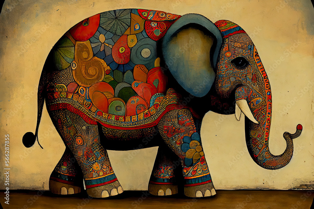 Folk art indian elephant, vector dot painting illustration Stock ...