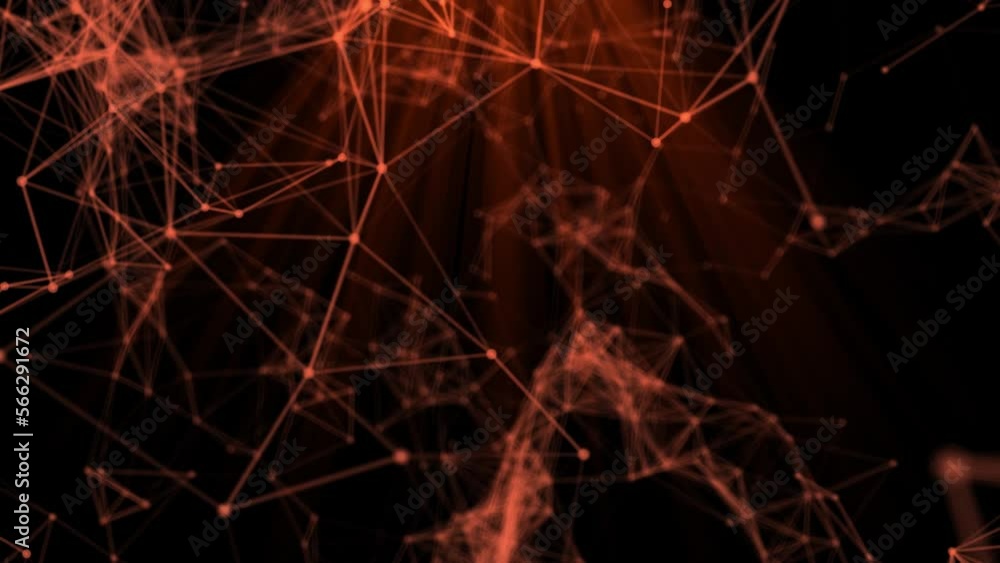 Floating Orange Plexus Background. Abstract technology background from animated lines and dots ...