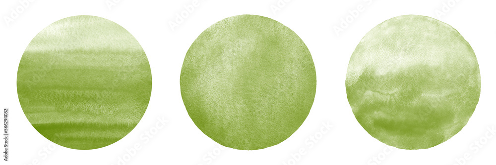 Khaki, olive green natural color watercolor circle shapes set ...