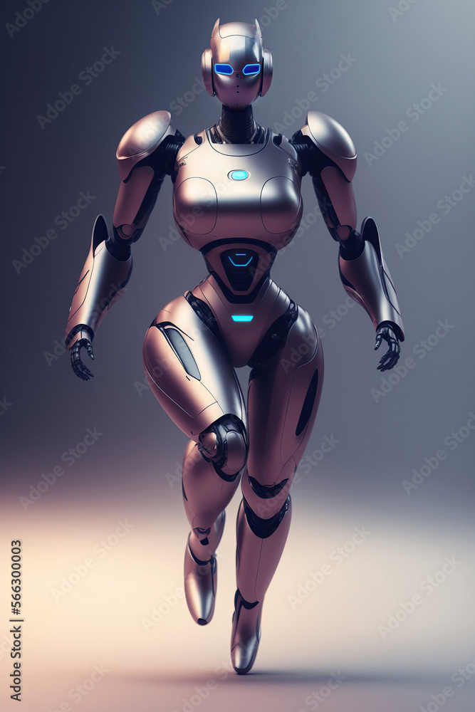 un robot femme en métal en 3d -generative AI Stock Illustration | Adobe ...