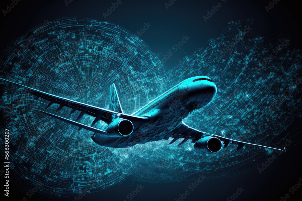 blue digital airplane data made by generative ai Stock Illustration ...