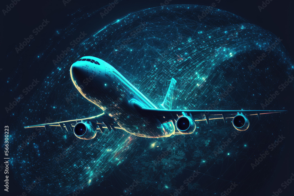 blue digital airplane data made by generative ai Stock Illustration ...
