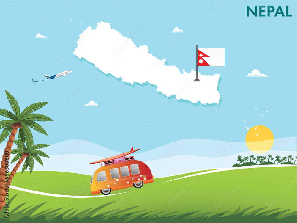 Nepal map with travel and tourism theme vector illustration design ...