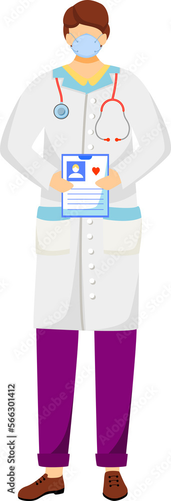 Doctor holding medical anamnesis semi flat color raster character ...