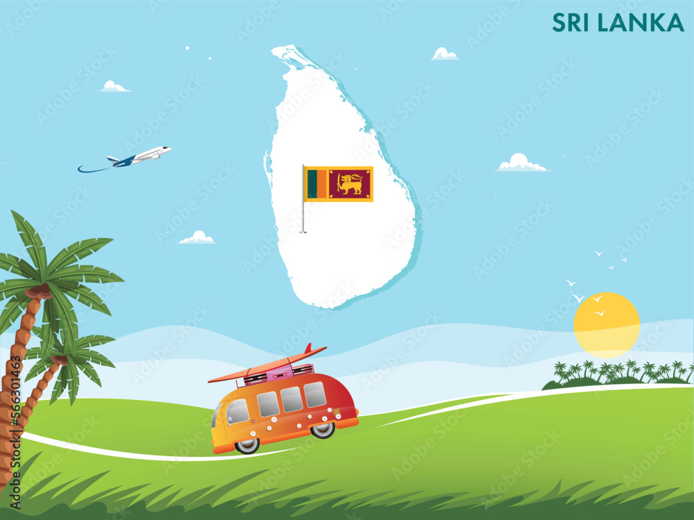 Sri Lanka map with travel and tourism theme vector illustration design ...